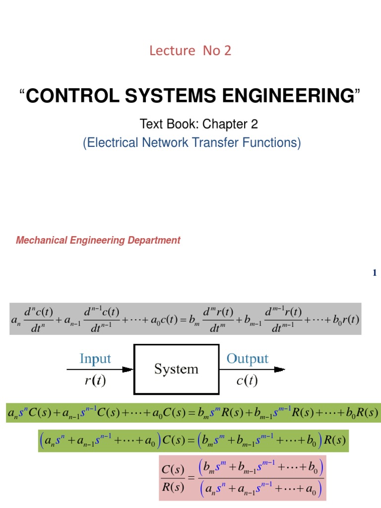 Lecture 02 Electrical Networks Transfer Function | PDF | Electrical Network | Control Theory