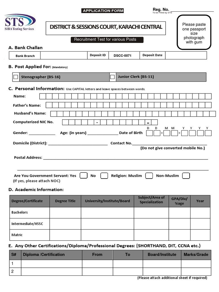 Application Form For Various Positions at District & Sessions Court ...