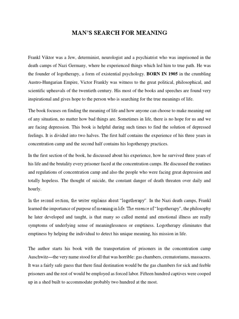 Book Review of Man's Search For Meaning | PDF | Psychology