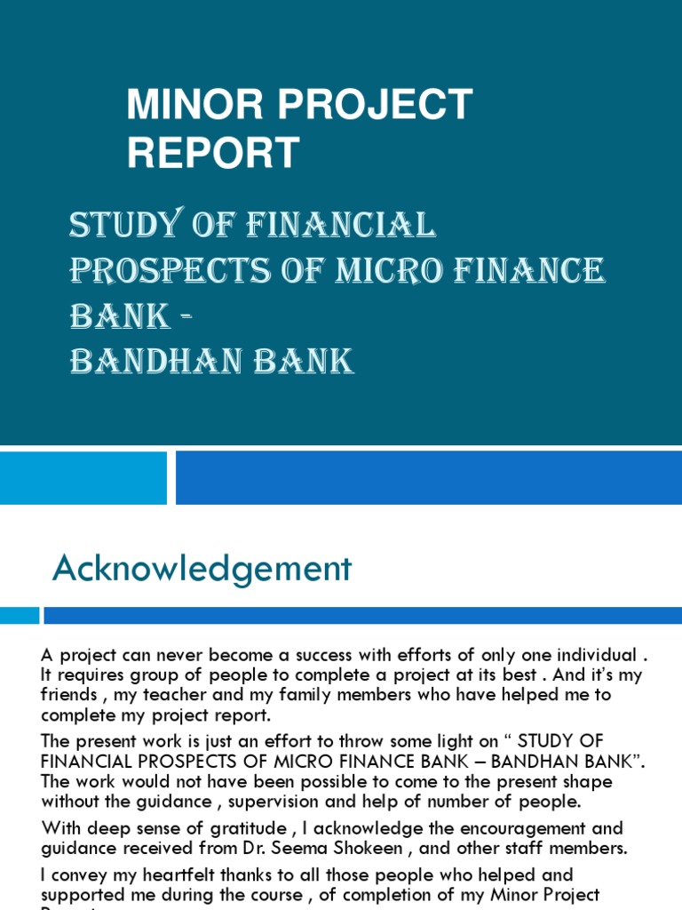 Minor Project: Study of Financial Prospects of Micro Finance Bank ...