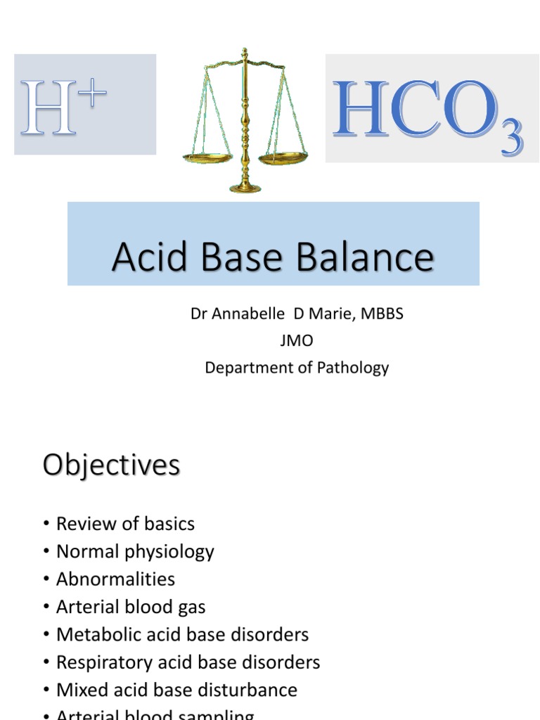Acid Base Balance: DR Annabelle D Marie, MBBS JMO Department of ...