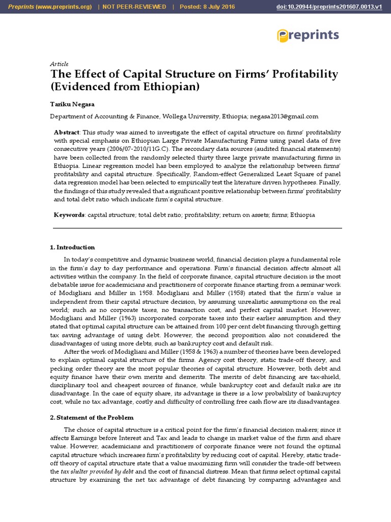 Capital Structure's Impact on Profitability | PDF | Capital Structure ...