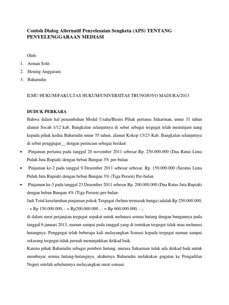 Contoh Dialog Alternatif Penyelesaian Sengketa (KELOMPOK10) | PDF ...