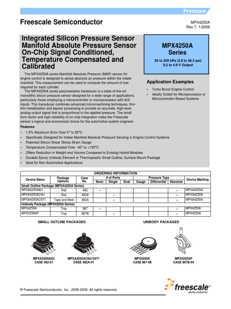 MPX4250A Datasheet | PDF | Sensor | Pressure Measurement
