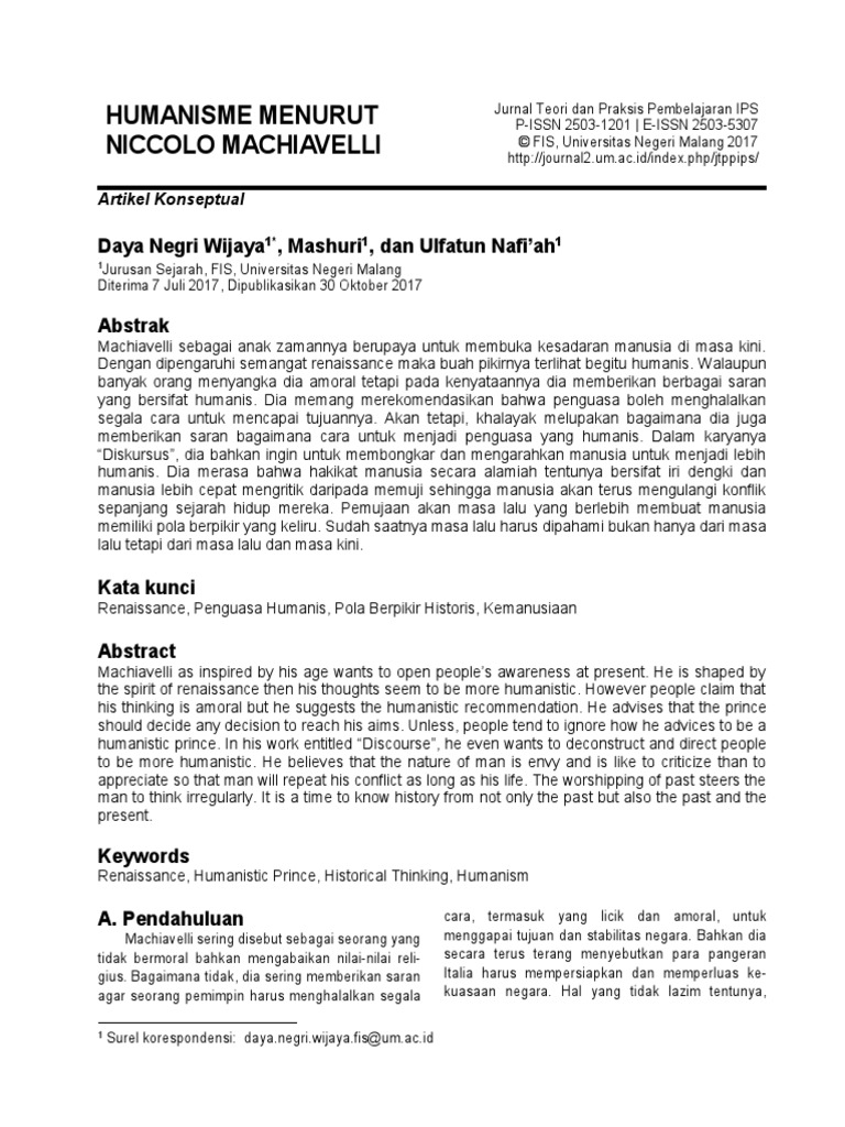 Humanisme Machiavelli | PDF | Filsafat