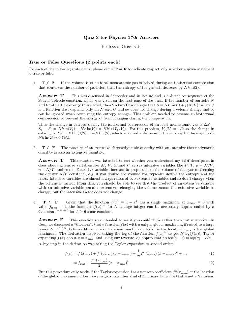 Entropy Quiz Answers and Explanations | PDF | Gases | Entropy