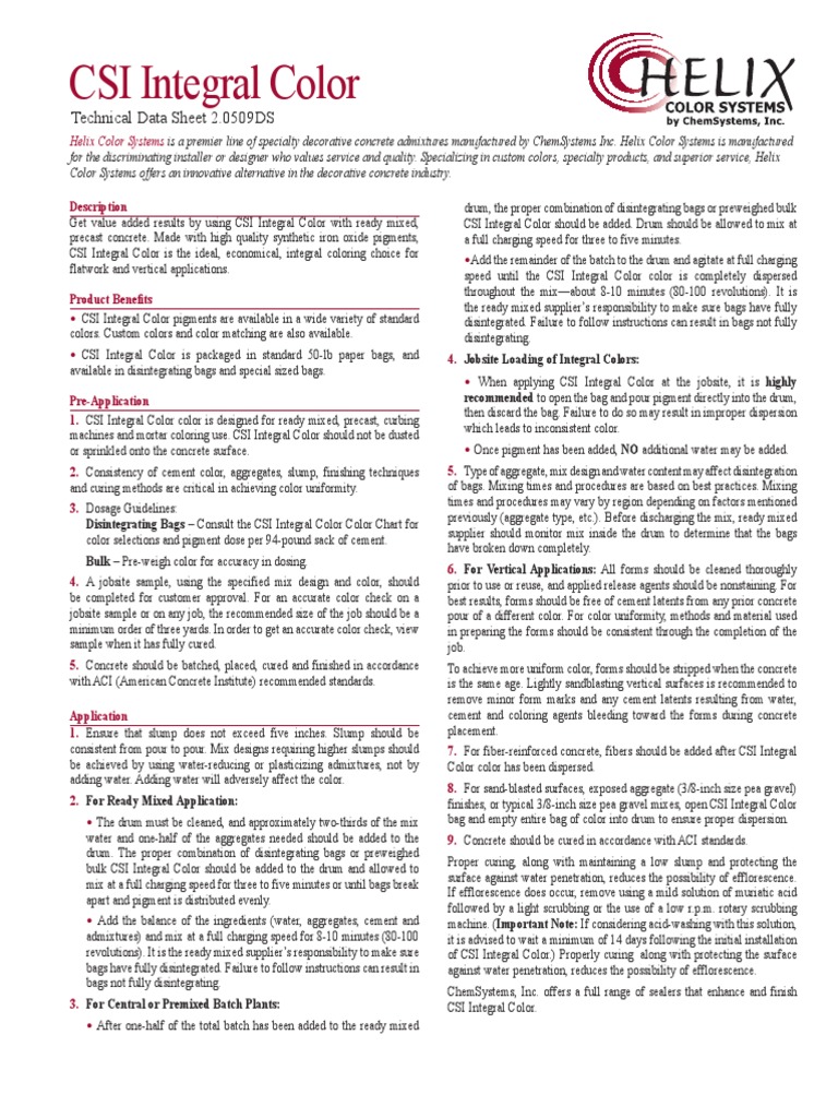 CSI Integral Color: Technical Data Sheet 2.0509DS | PDF | Concrete ...