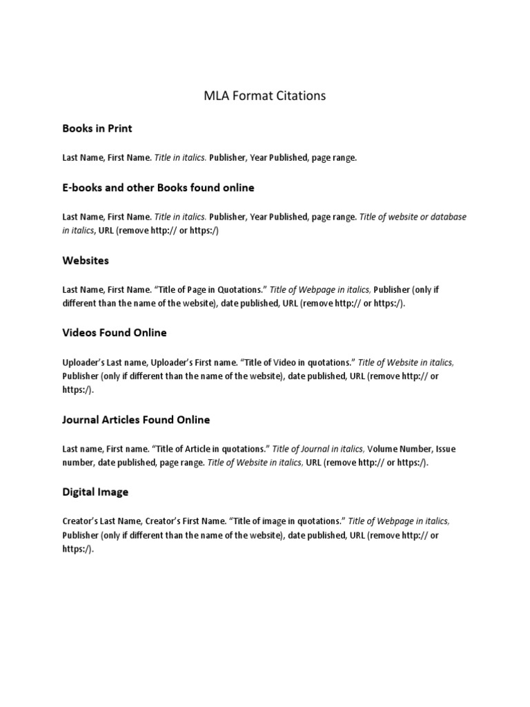 MLA Citation Format Guide | PDF