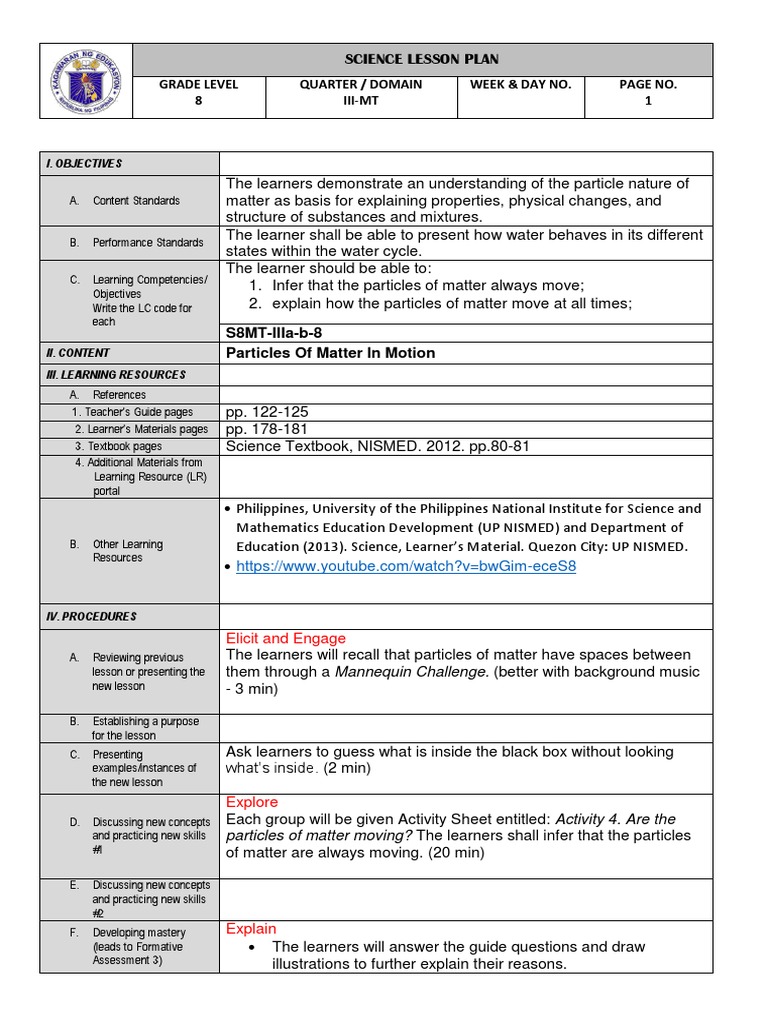 DLP 7 E's Particle Nature of Matter Group 4b Ntot 2018 | PDF | Matter ...