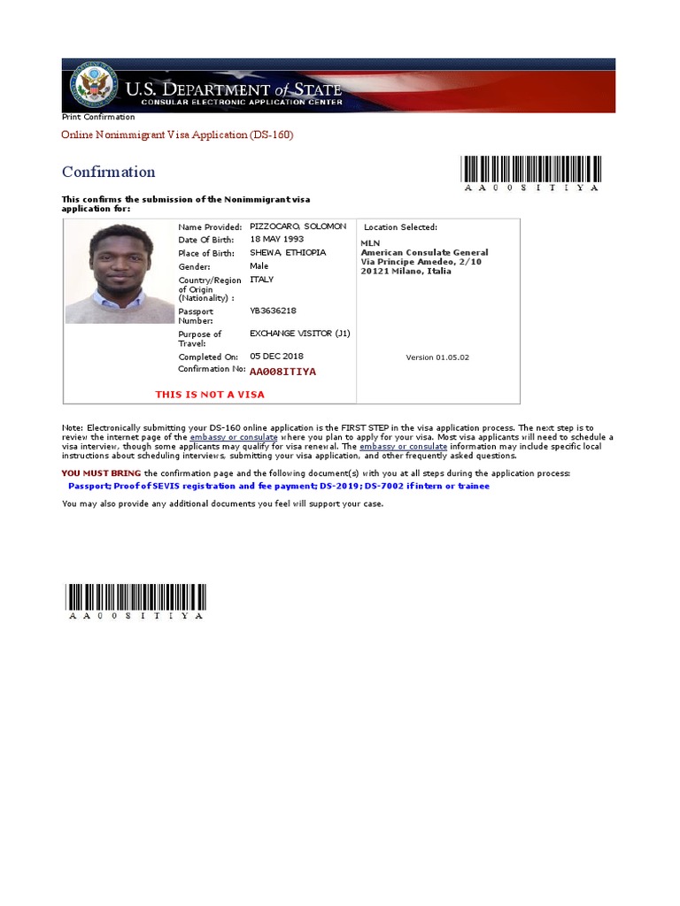 DS160 Visa Application Confirmation | PDF | Travel Visa | Fingerprint