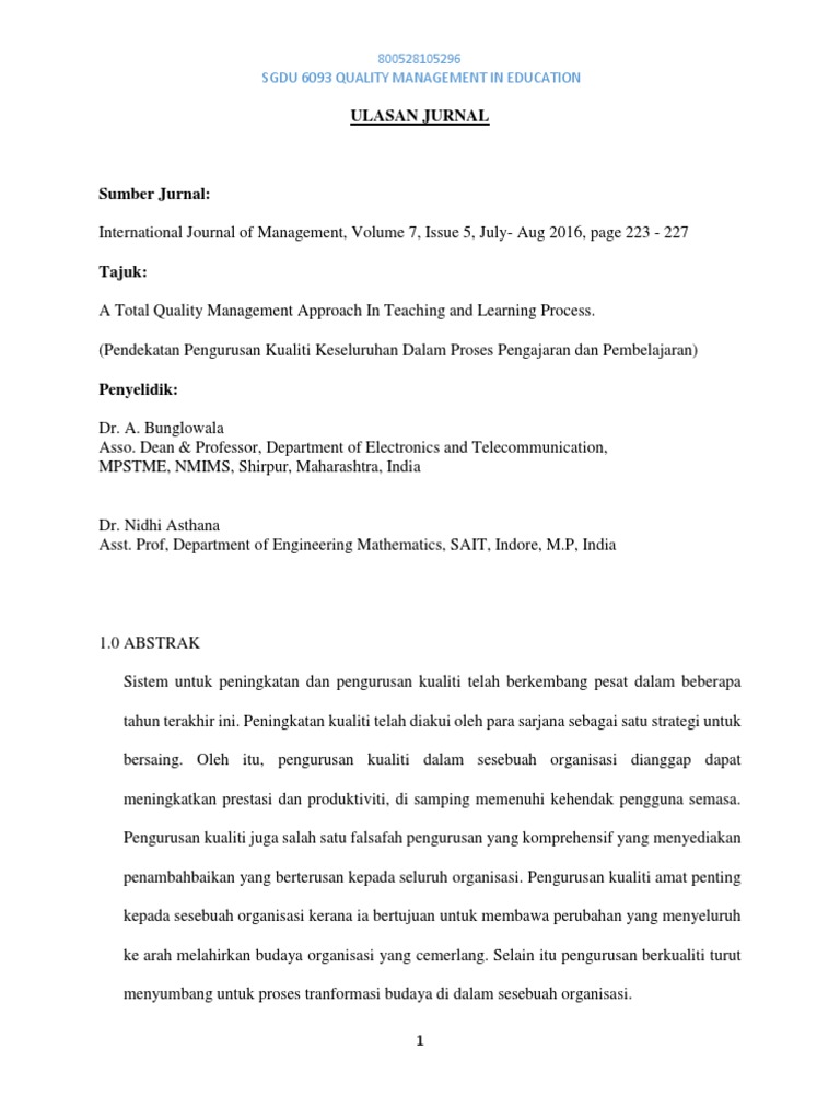 Ulasan Bagi Kritikal Jurnal Dan Artikel | PDF