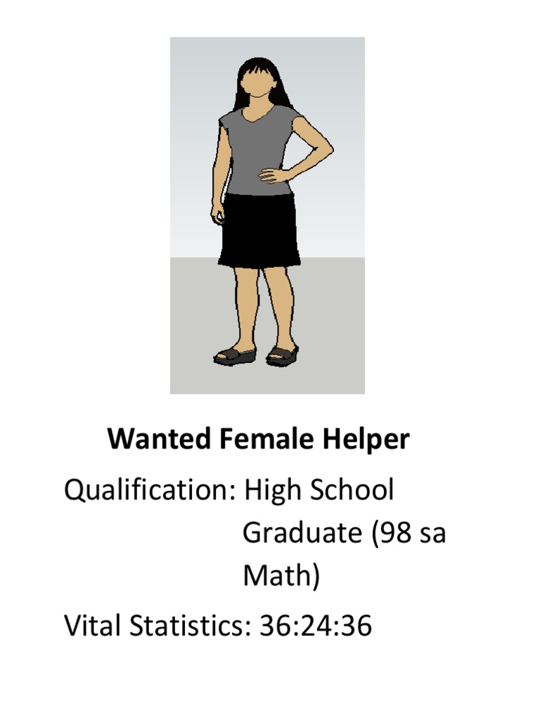 Wanted Female Helper: Qualification: High School Graduate (98 Sa Math ...