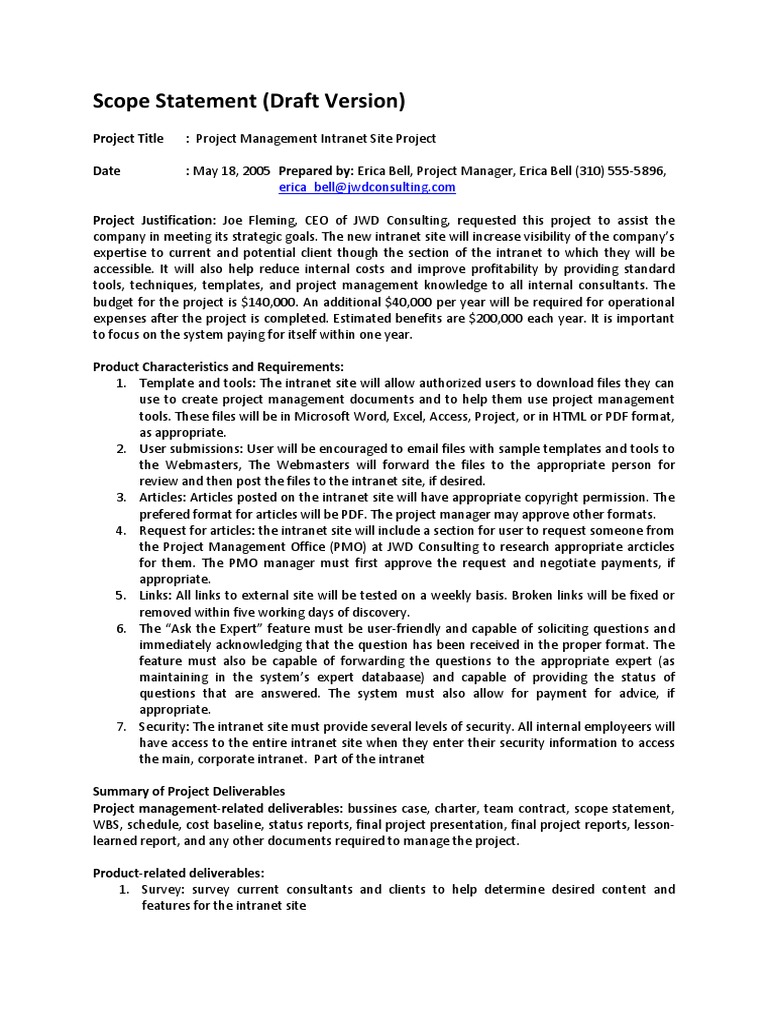 Scope Statement Intranet Site Project | PDF | Project Management ...