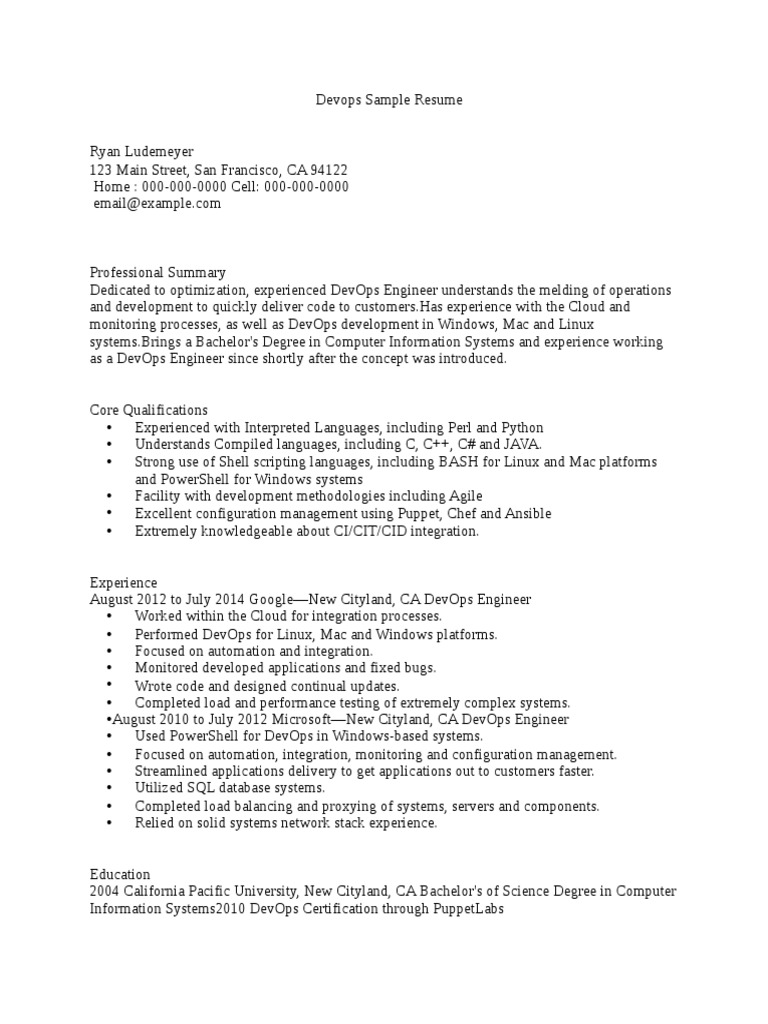 Devops Sample Resume | PDF | Art | Technology & Engineering