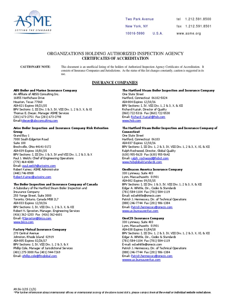 Organizations and Companies Providing Authorized Inspection Services ...