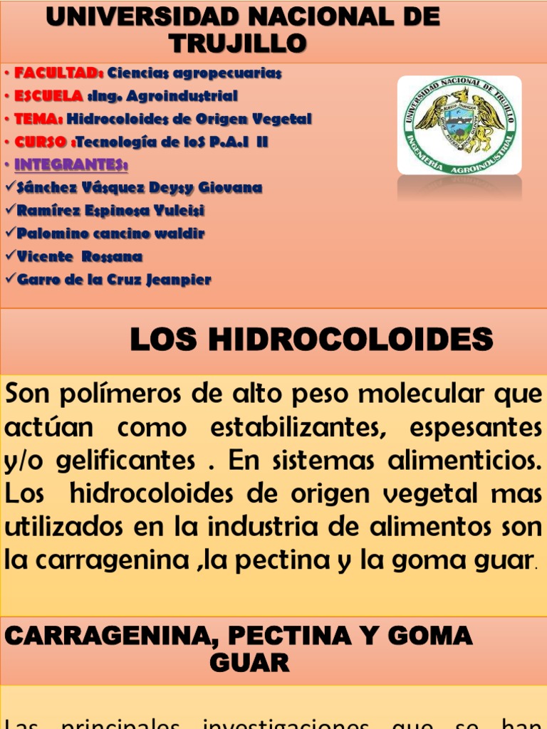 Hidrocoloides Origen Vegetal | PDF | Ácido | Alimentos