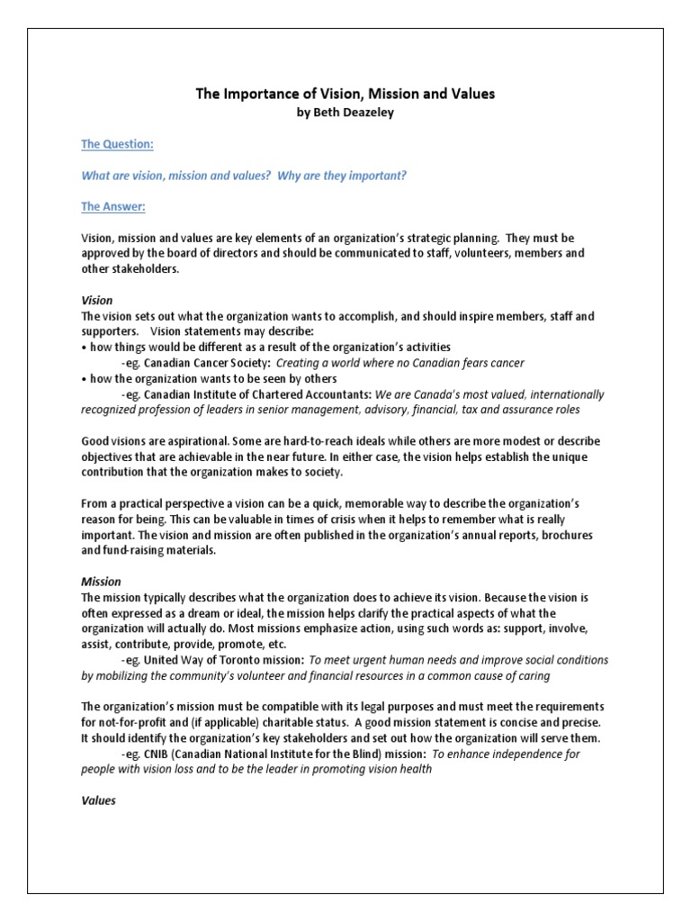 Importance of Vision and Mission Statements | PDF | Strategic Planning ...