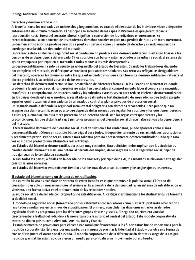 Los Tres Mundos Del Estado de Bienestar ESPING ANDERSEN | PDF ...
