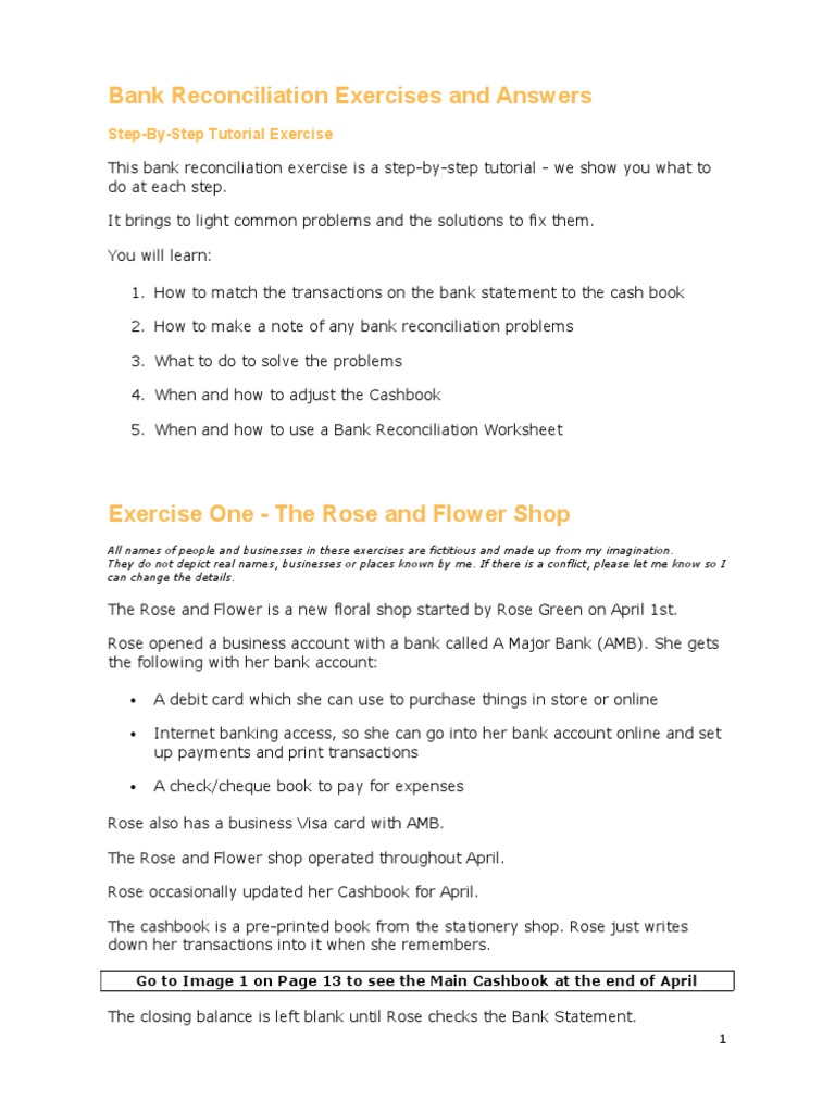 Bank Reconciliation Exercises and Answers: Step-By-Step Tutorial ...