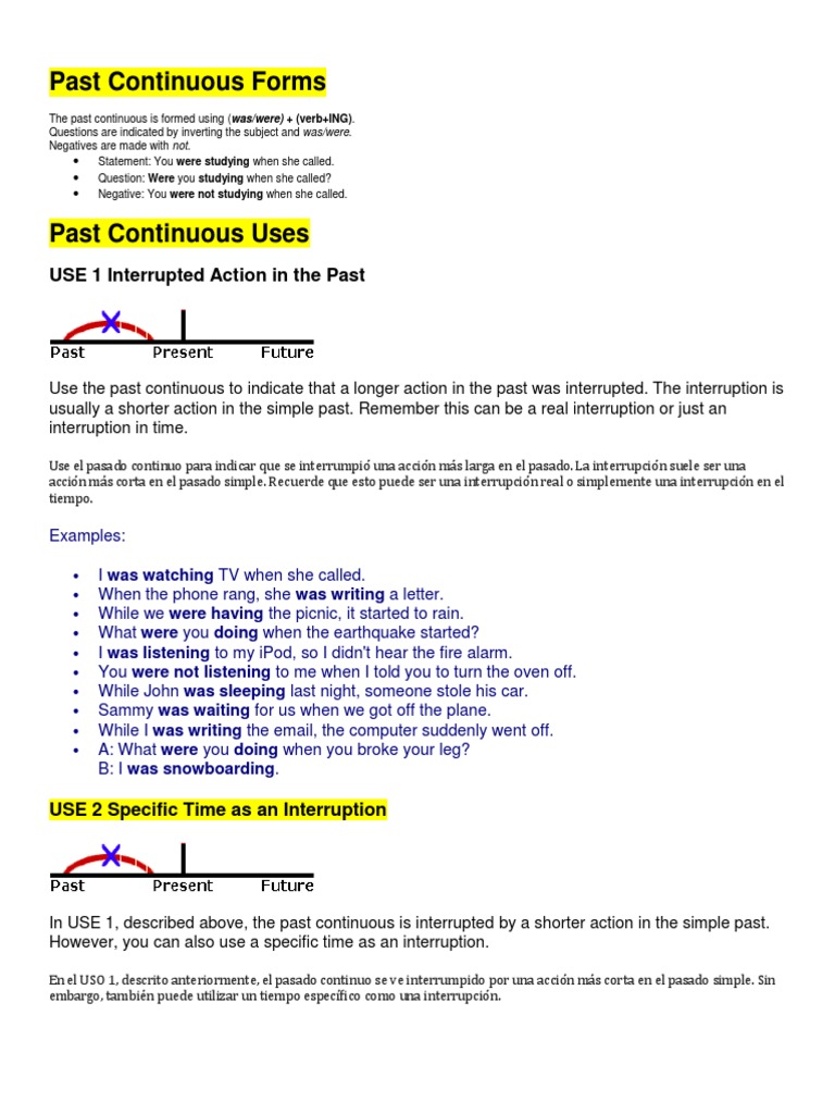 Past Continuous Forms | PDF | Language Mechanics | Grammar