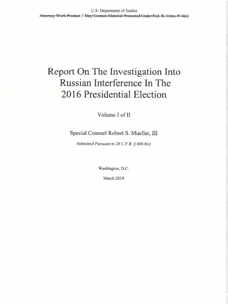 Mueller Report | PDF | United States Department Of Justice | Federal ...