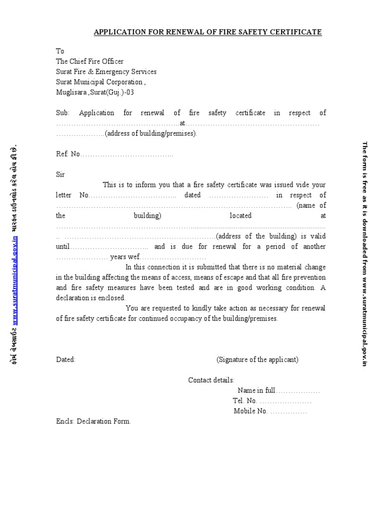 Application For Renewal of Fire Safety Certificate | PDF | Fire Safety ...