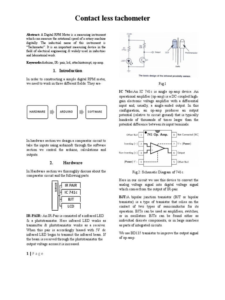 Contact Less Tachometer: IC 741c:an IC 741c Is Single Op-Amp Device. An ...
