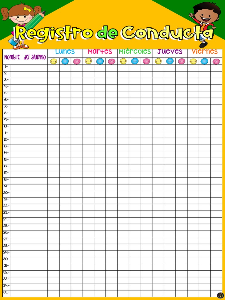 Registro Mensual De Conducta Infantil Pdf