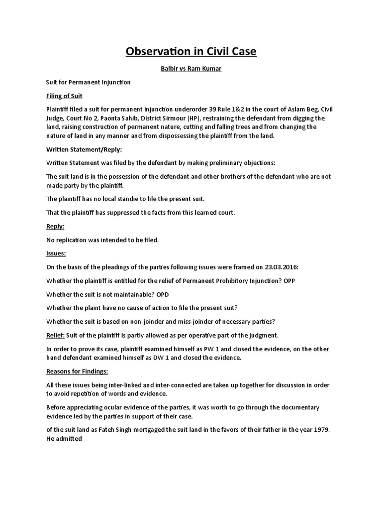 Observation in Civil Case | PDF | Evidence | Lawsuit