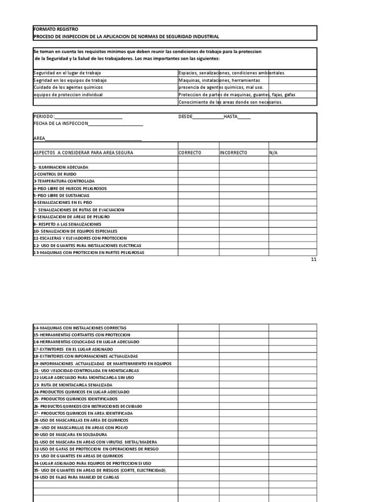 Formato para Inspeccion de Seguridad Industrial | PDF | Guante | Naturaleza