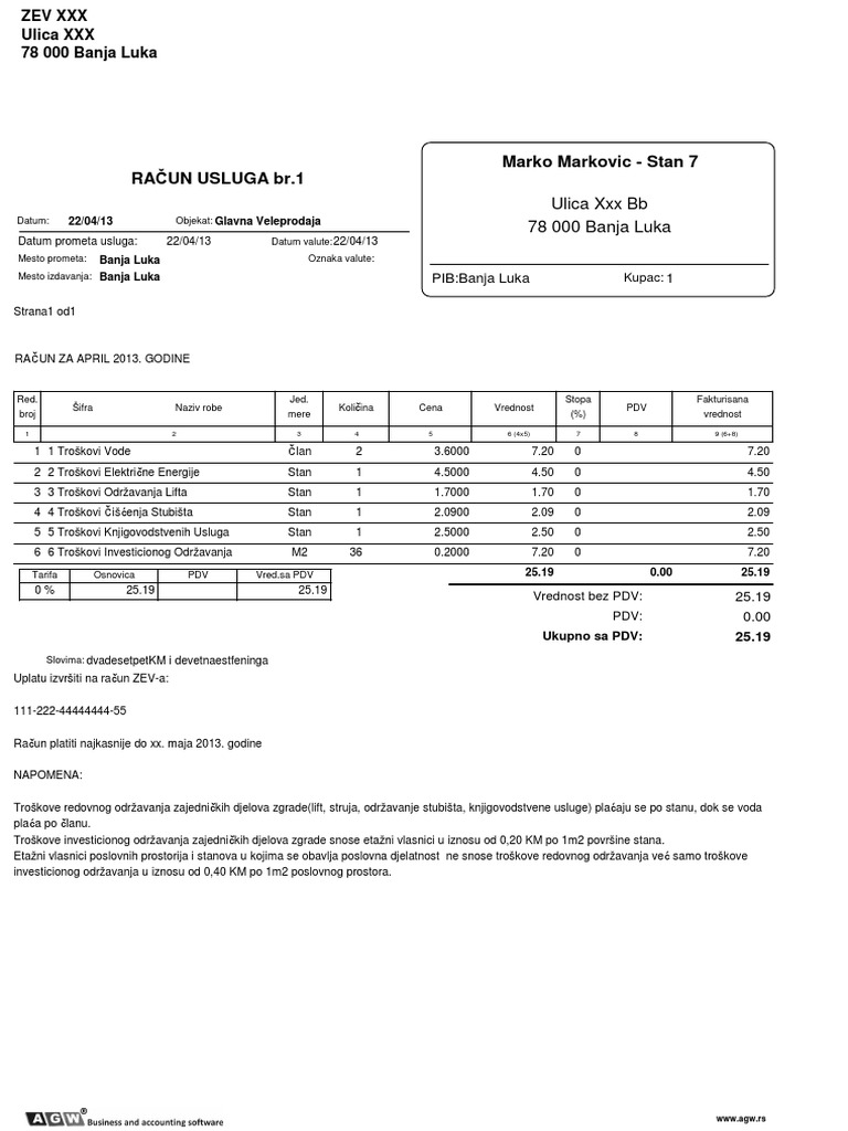 Primjer Fakture | PDF