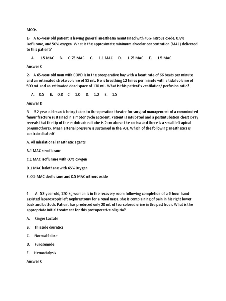 MCQs | PDF | Anesthesia | Breathing