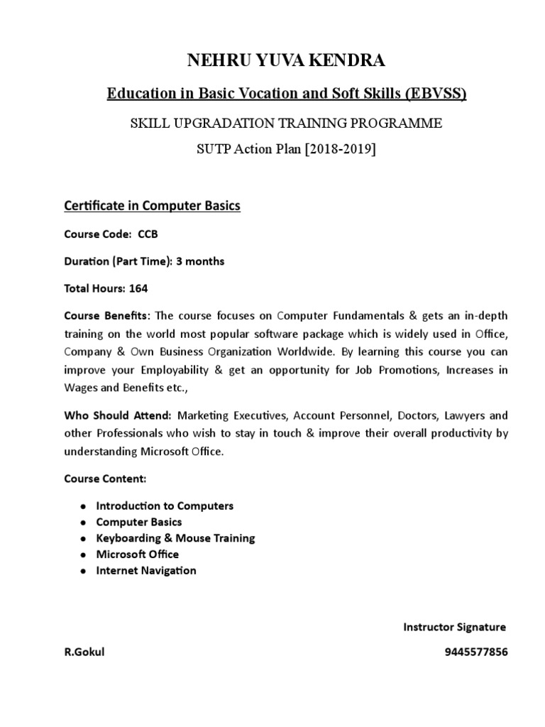 Basic Computer Course - Action Plan | PDF