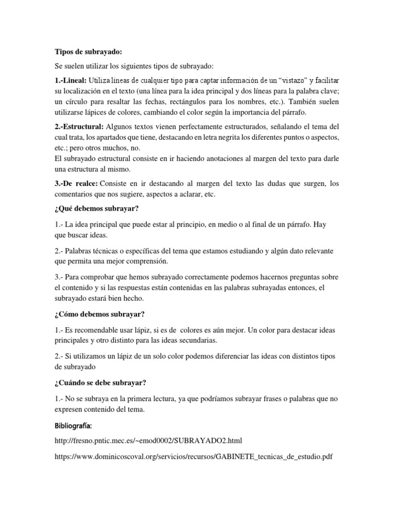 Técnicas de Subrayado para Estudio | PDF