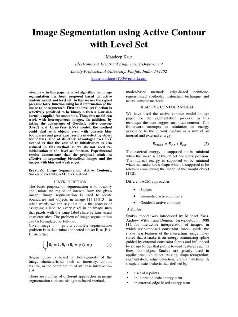 Image Segmentation Using Active Contour With Level Set | Download Free PDF | Image Segmentation ...