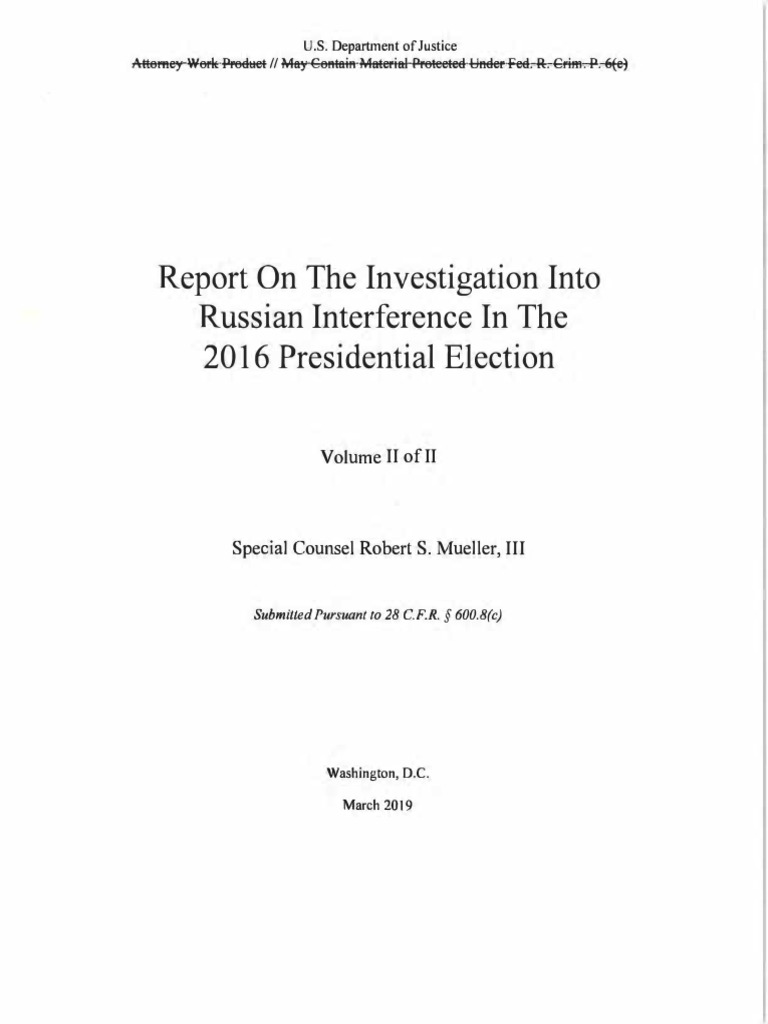 Mueller Report: Volume II Overview | PDF | Prosecutor | Presidents Of ...