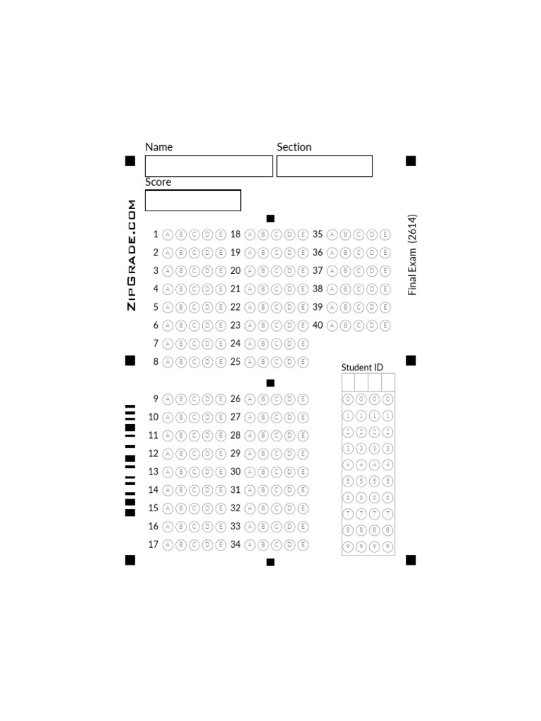Zipgrade Answer Sheet | PDF | Teaching Methods & Materials