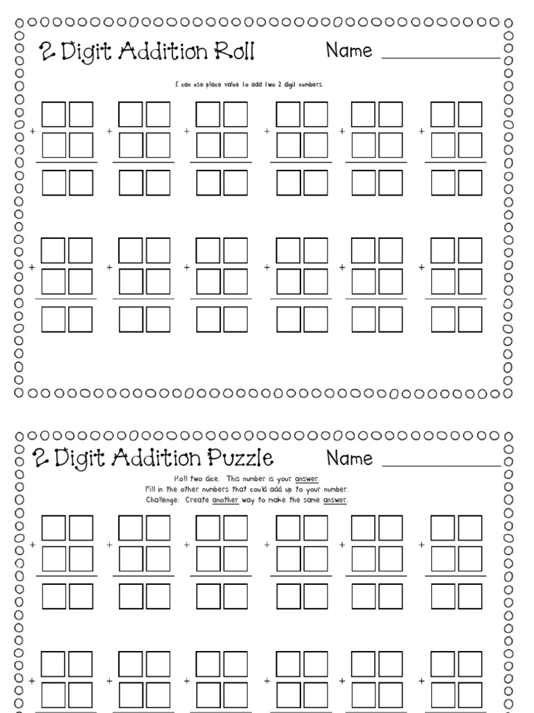 2 Digit Addition Roll Name - : I Can Use Place Value To Add Two 2 Digit ...