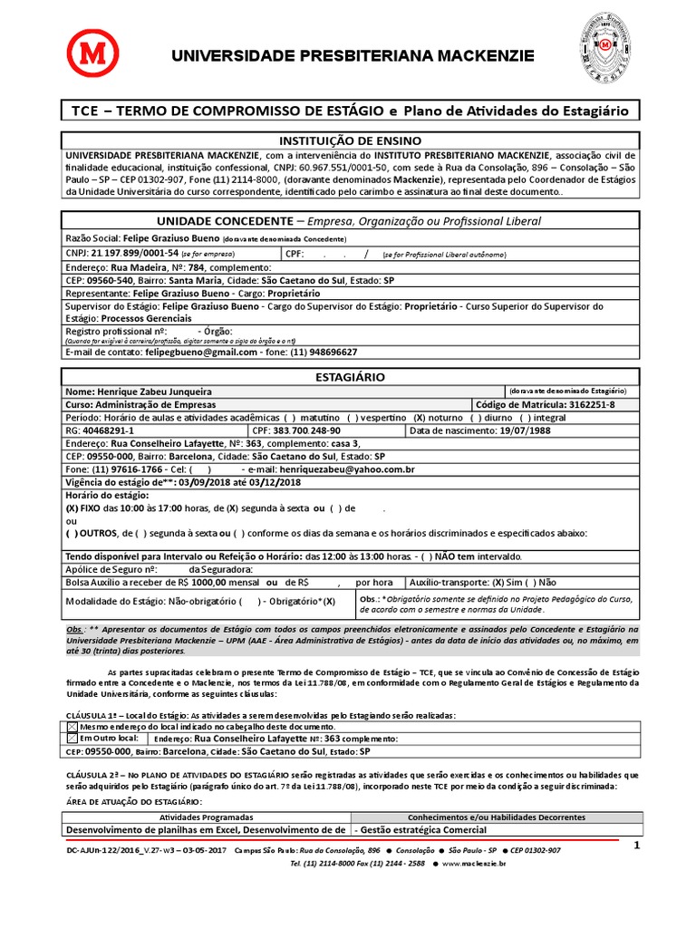 TCE - Termo de Compromisso de Estágio CONCEDENTE v27 | PDF | Estágio | Procura de Emprego