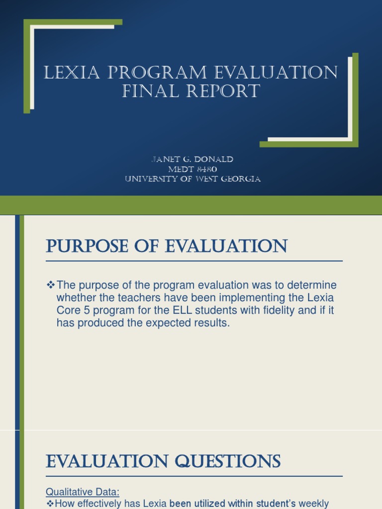 Lexia Core 5 Evaluation for ELL Students | PDF | Program Evaluation ...