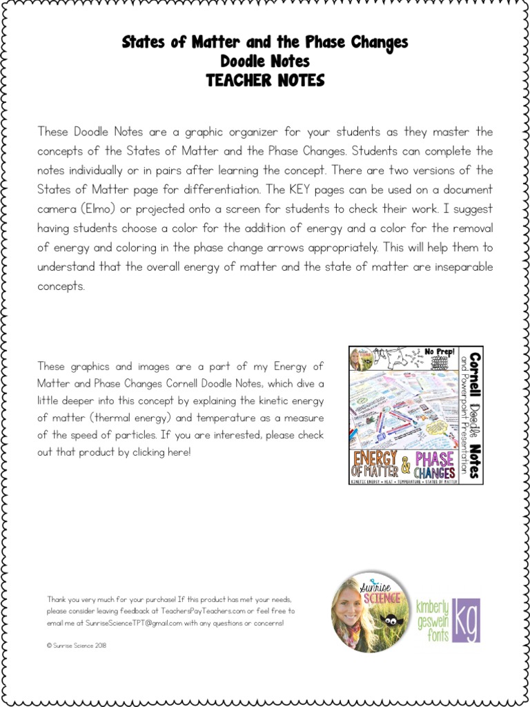 States of Matter and Phase Changes Doodle Notes | PDF | Phase (Matter ...