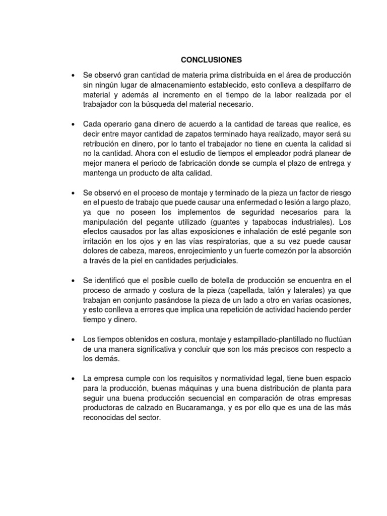 Conclusiones de Estudio de Tiempos