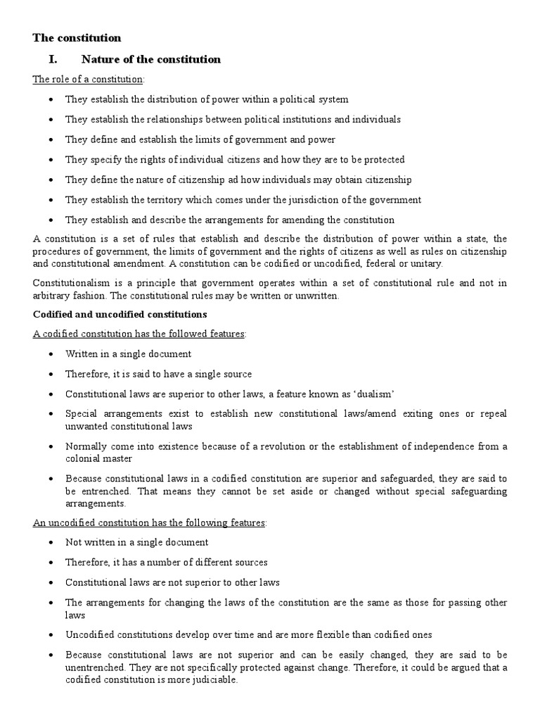 An Analysis of the Key Principles and Features of the Uncodified ...