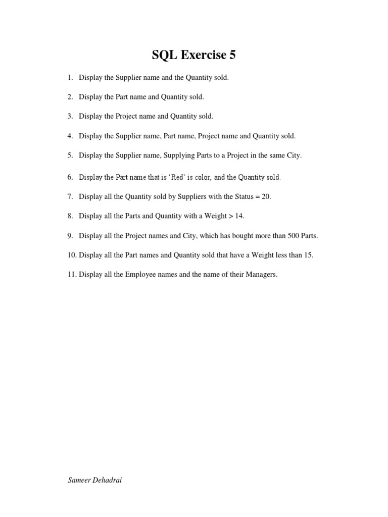 SQL Exercise5 PDF | PDF