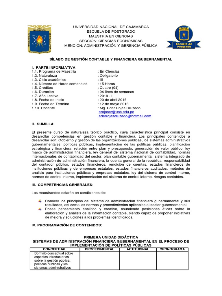 Silabo Gestion Contable y Financiera Gubernamental | PDF | Contabilidad | Prueba (evaluación)
