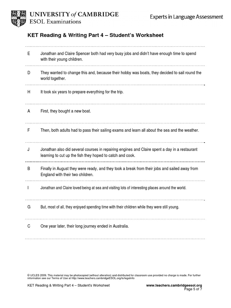 KET Reading & Writing Part 4 - Student's | PDF