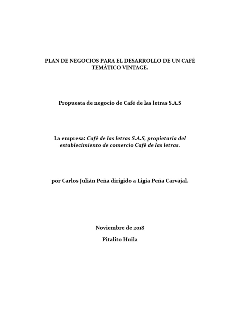 Café de Las Letras | PDF | café | Plan de negocios