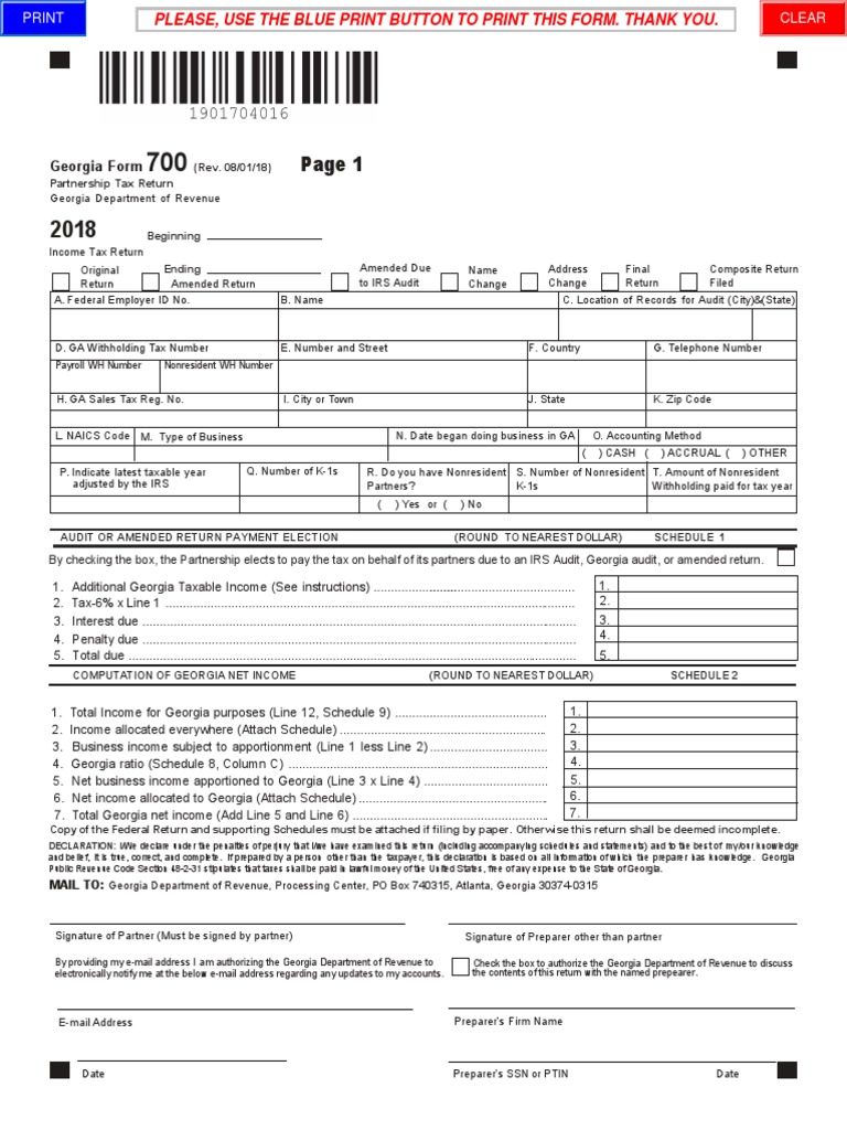 Georgia Partnership Tax Return Form 700 | PDF | Income Tax | Expense