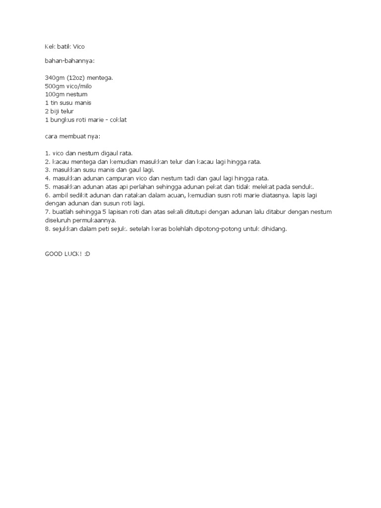 Kek Batik Vico | PDF