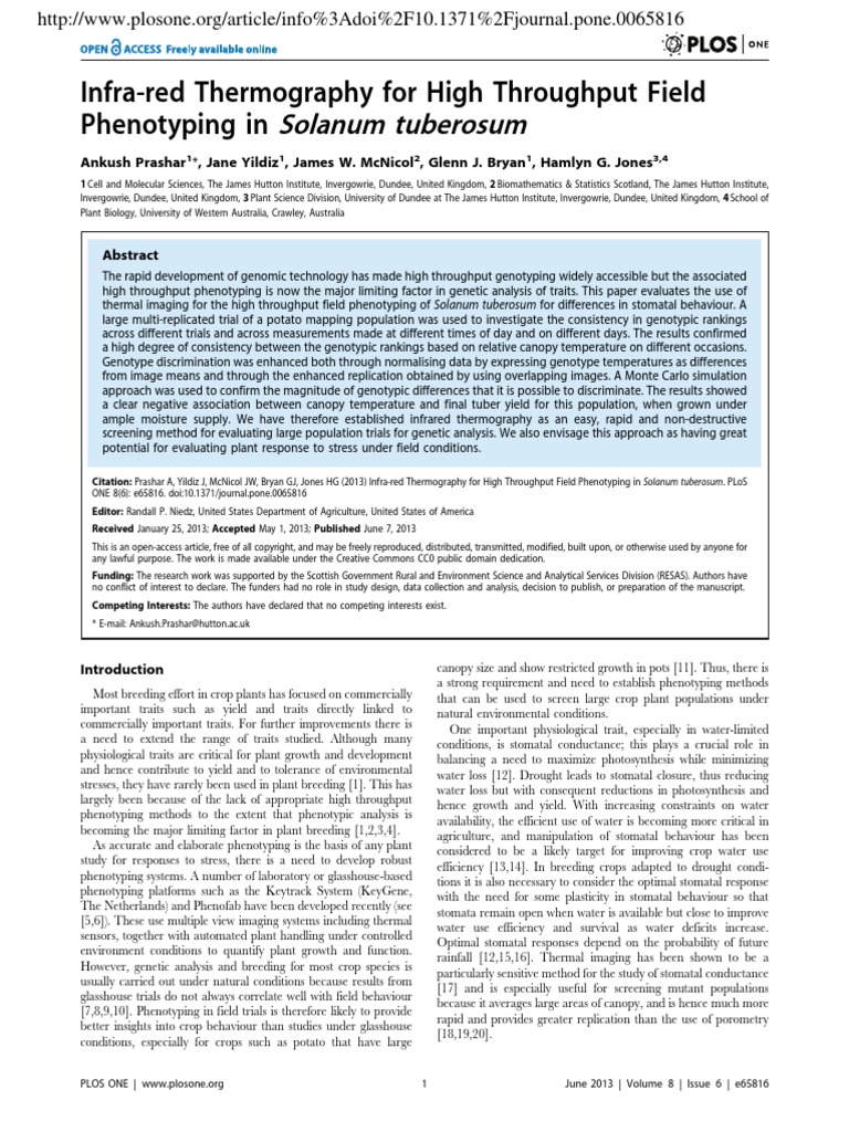 Infra-Red Thermography For High Throughput Field Phenotyping in Solanum ...